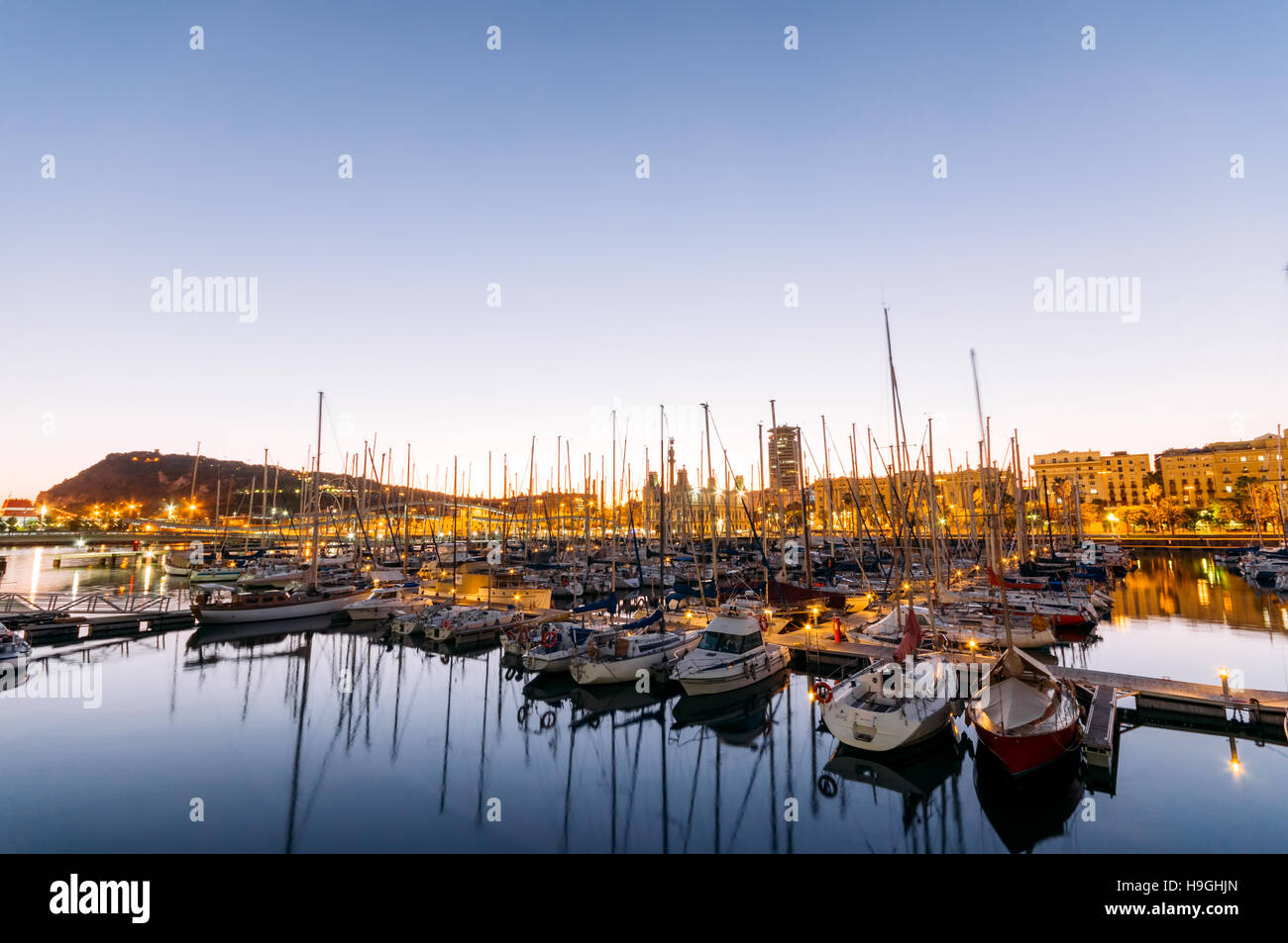 Barcelona, Spain - Oct.10 2011: Sunset over Port Vell in Barcelona ...
