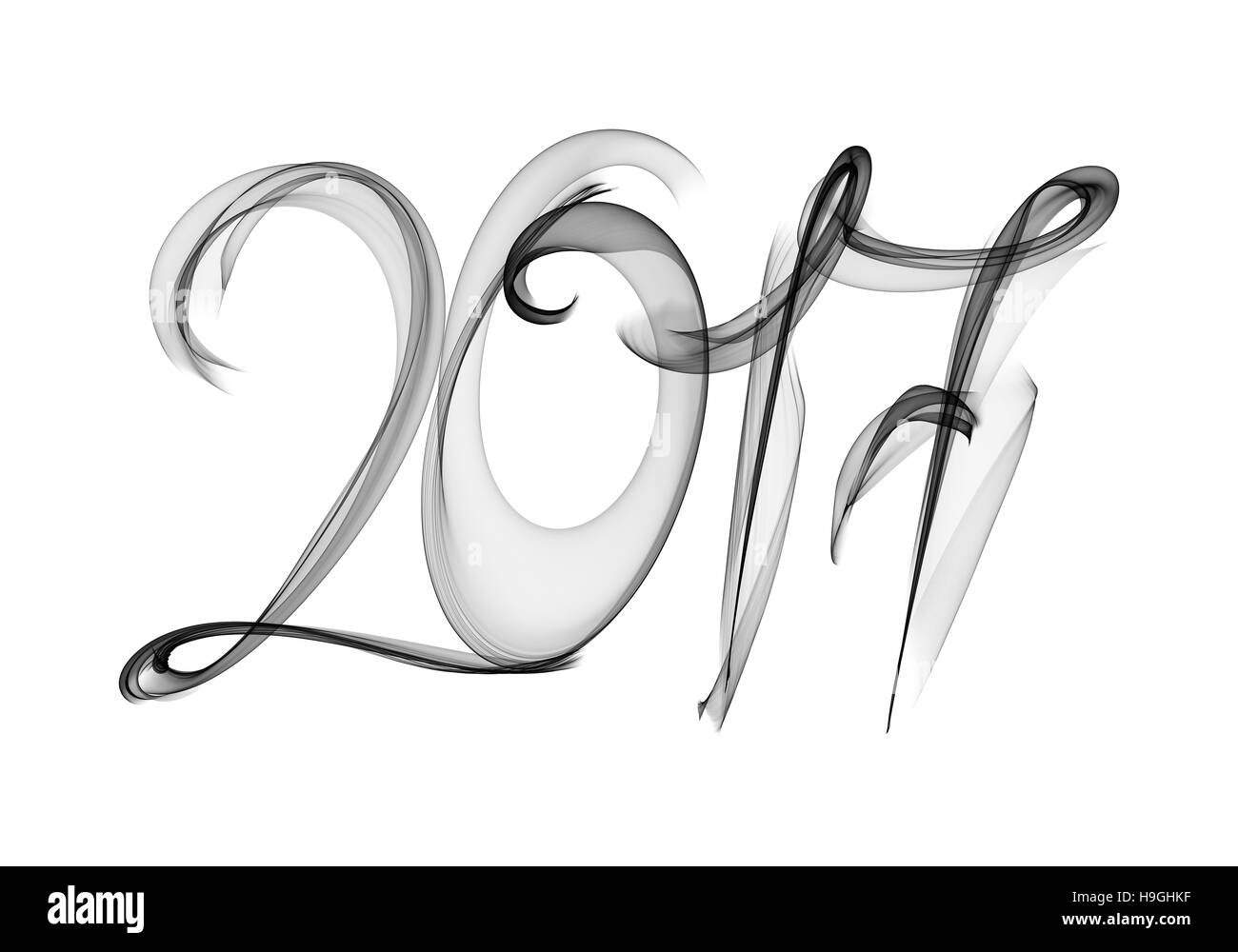 2017 isolated numbers written with black smoke or flame light on white ...