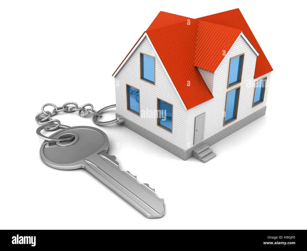 3d illustration of key and small house, over white background Stock ...