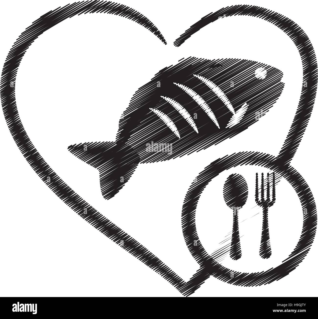hand drawing heart fish food health Stock Vector Image & Art - Alamy