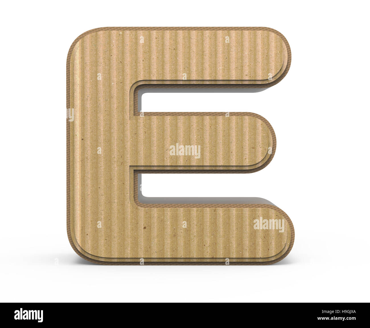 corrugated cardboard letter E, 3D rendering graphic isolated on white ...
