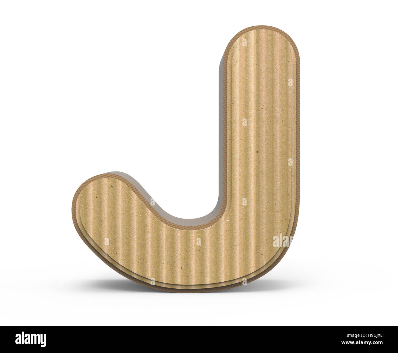 corrugated cardboard letter J, 3D rendering graphic isolated on white ...