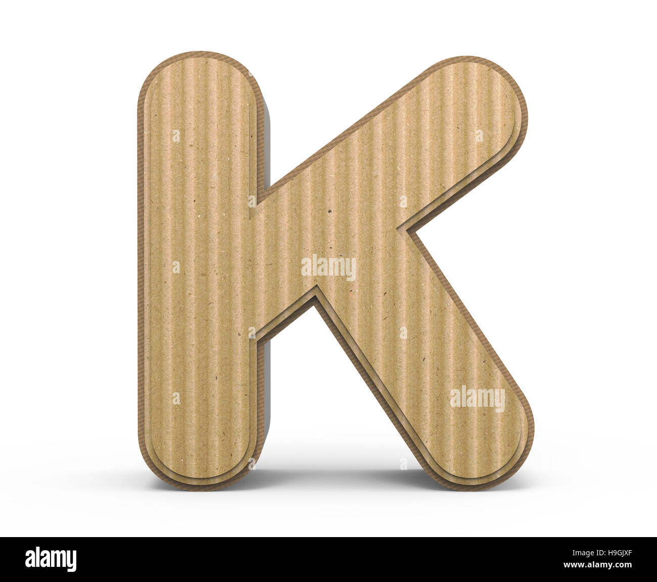 corrugated cardboard letter K, 3D rendering graphic isolated on white ...