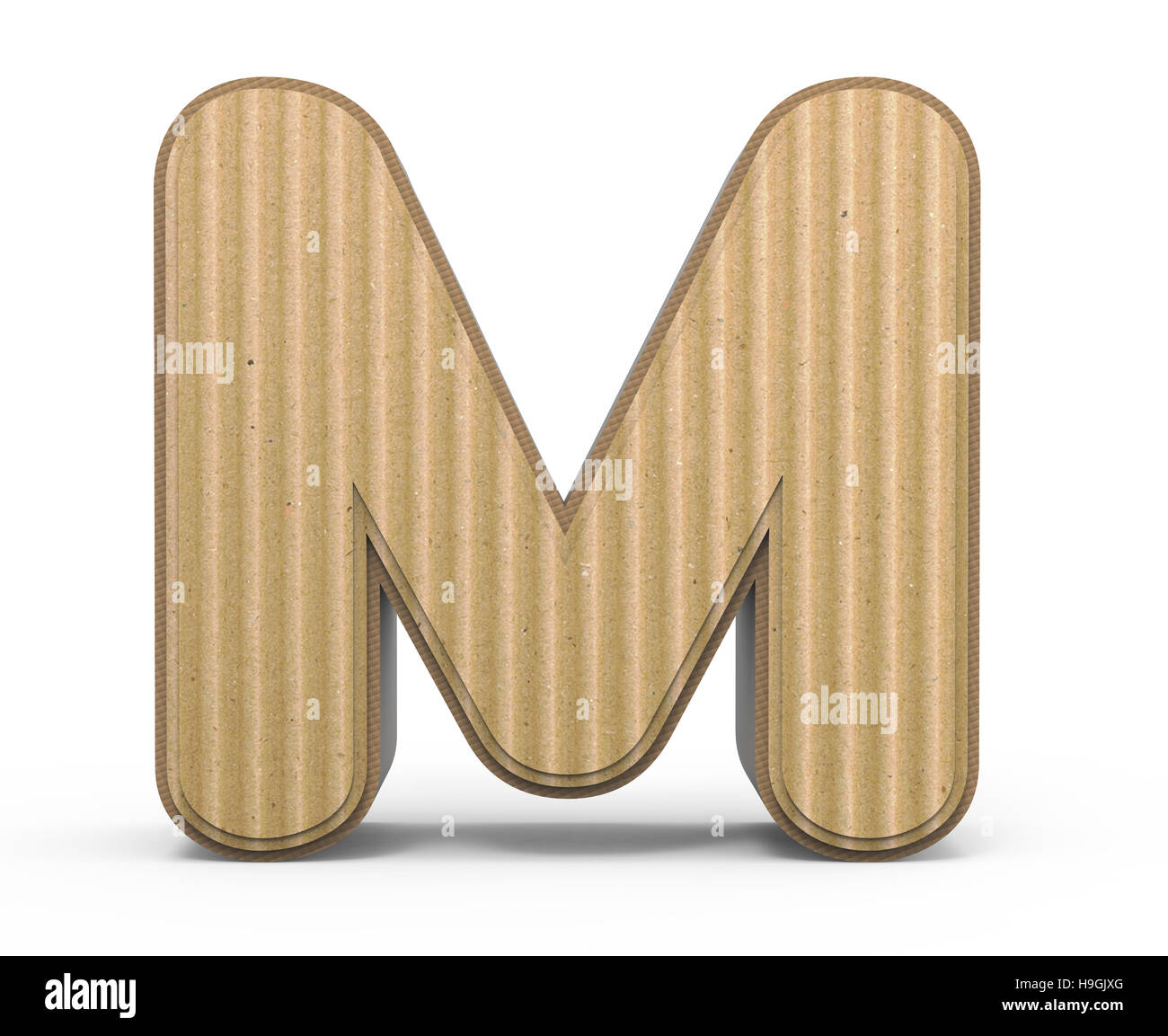 corrugated cardboard letter M, 3D rendering graphic isolated on white ...