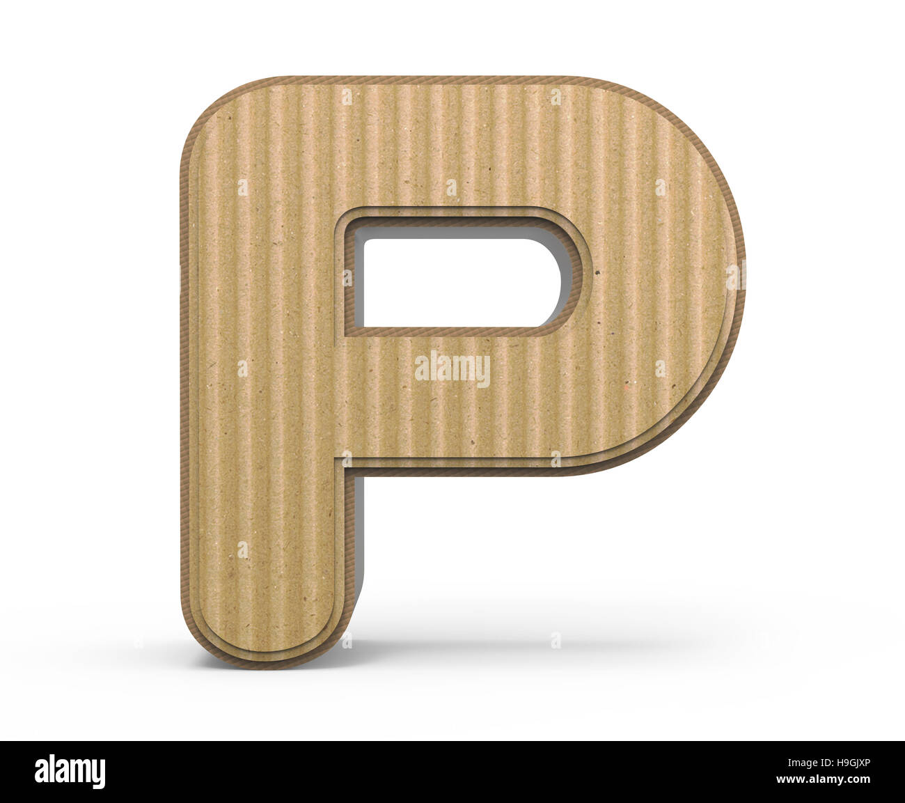 corrugated cardboard letter P, 3D rendering graphic isolated on white ...
