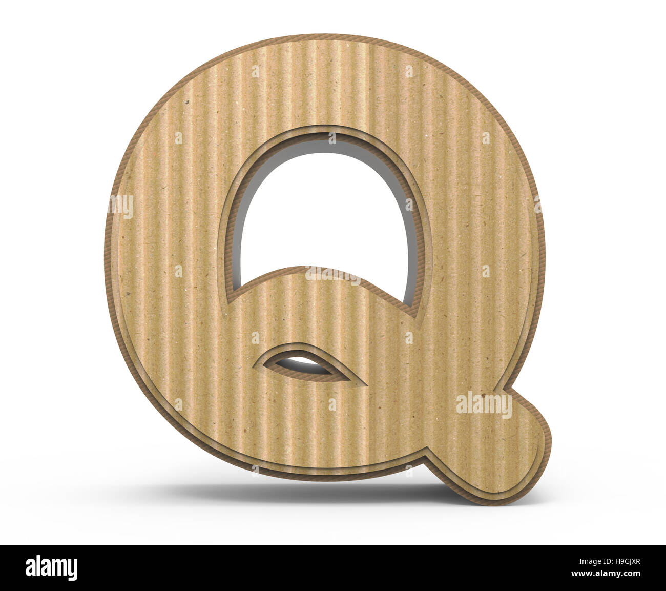 corrugated cardboard letter Q, 3D rendering graphic isolated on white ...