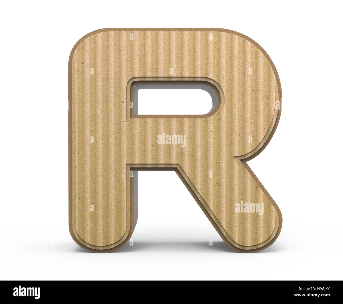 corrugated cardboard letter R, 3D rendering graphic isolated on white ...
