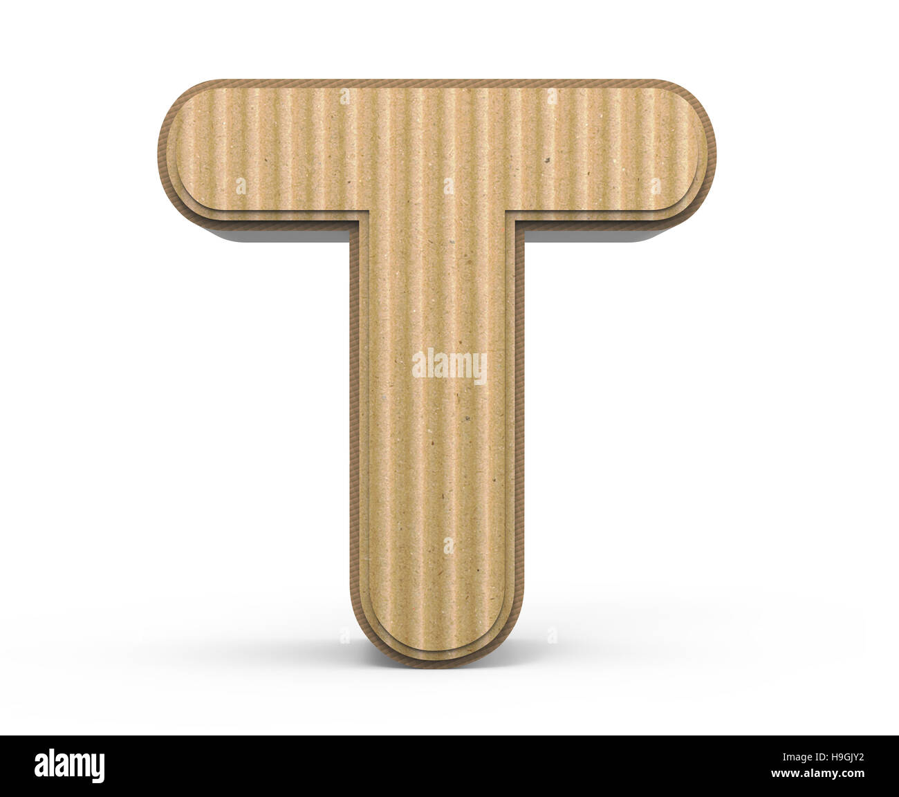 corrugated cardboard letter T, 3D rendering graphic isolated on white ...