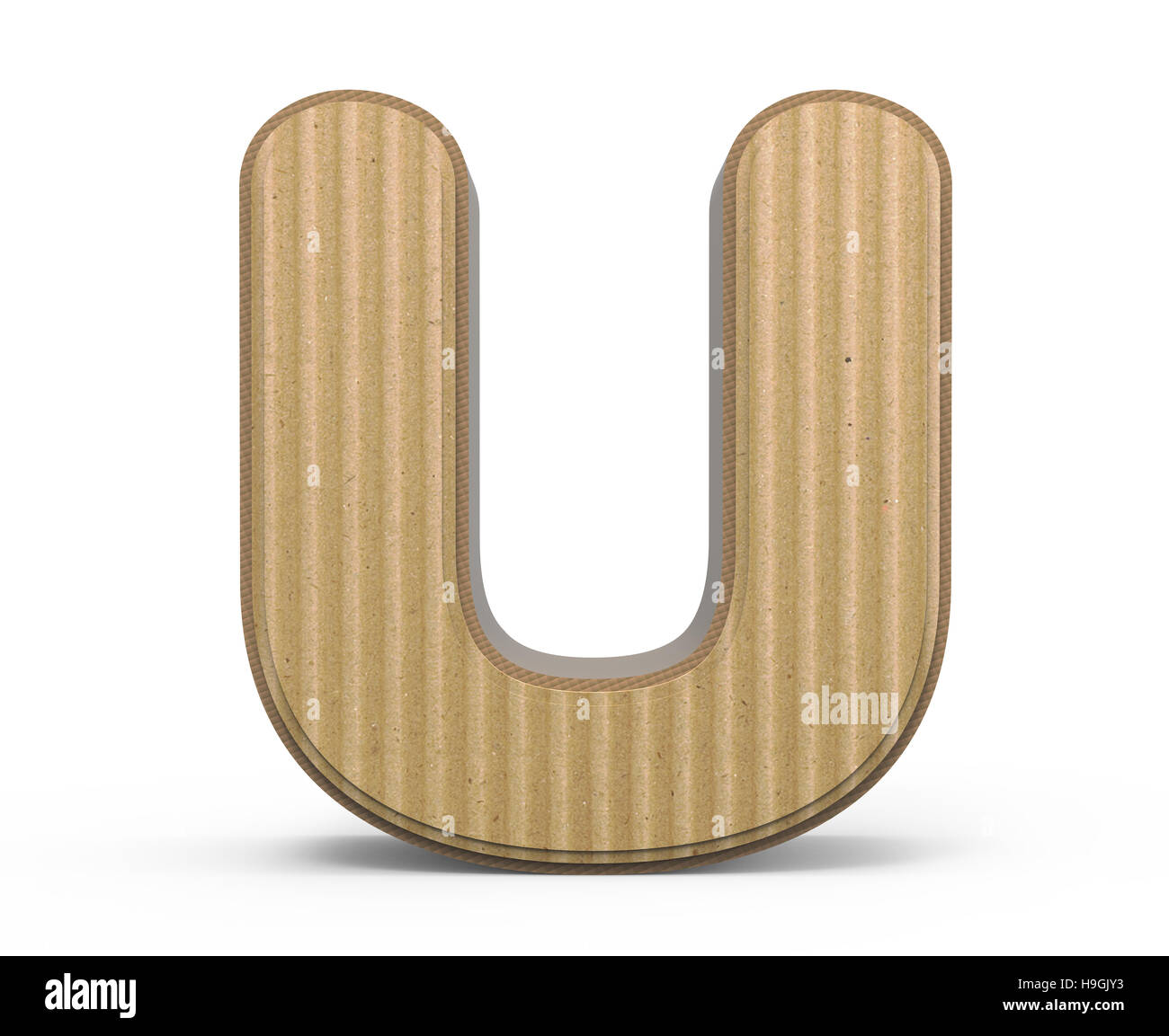 corrugated cardboard letter U, 3D rendering graphic isolated on white ...