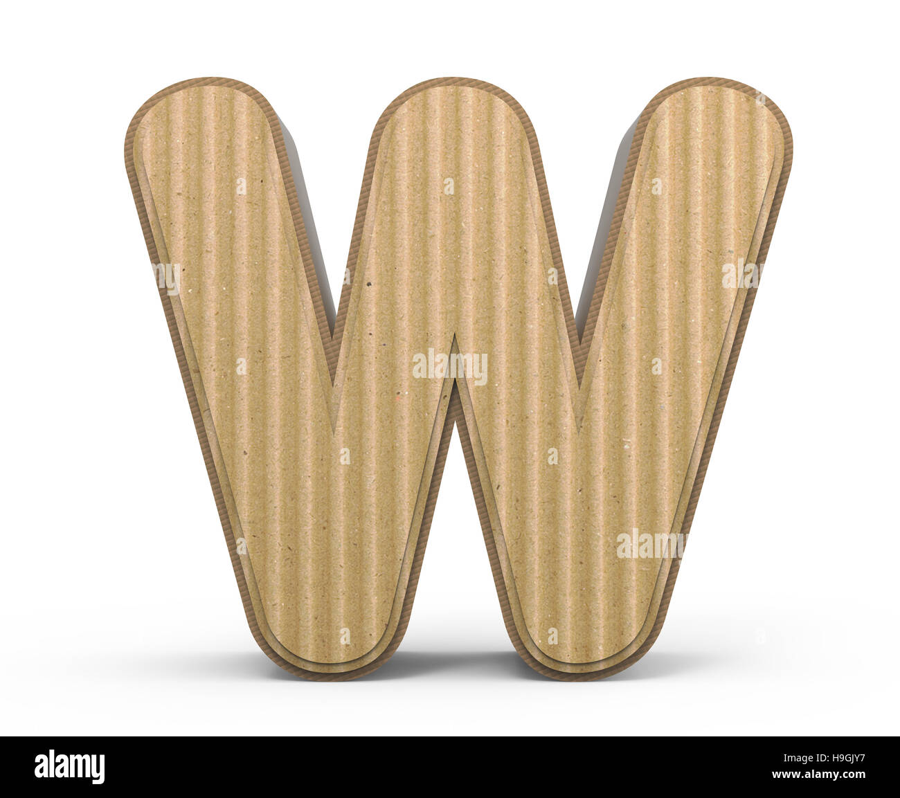corrugated cardboard letter W, 3D rendering graphic isolated on white ...