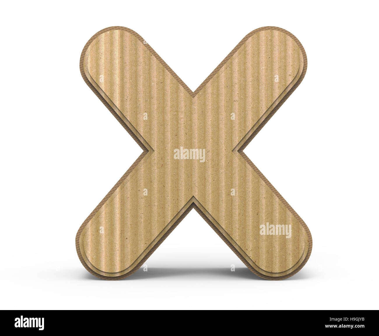 corrugated cardboard letter X, 3D rendering graphic isolated on white ...