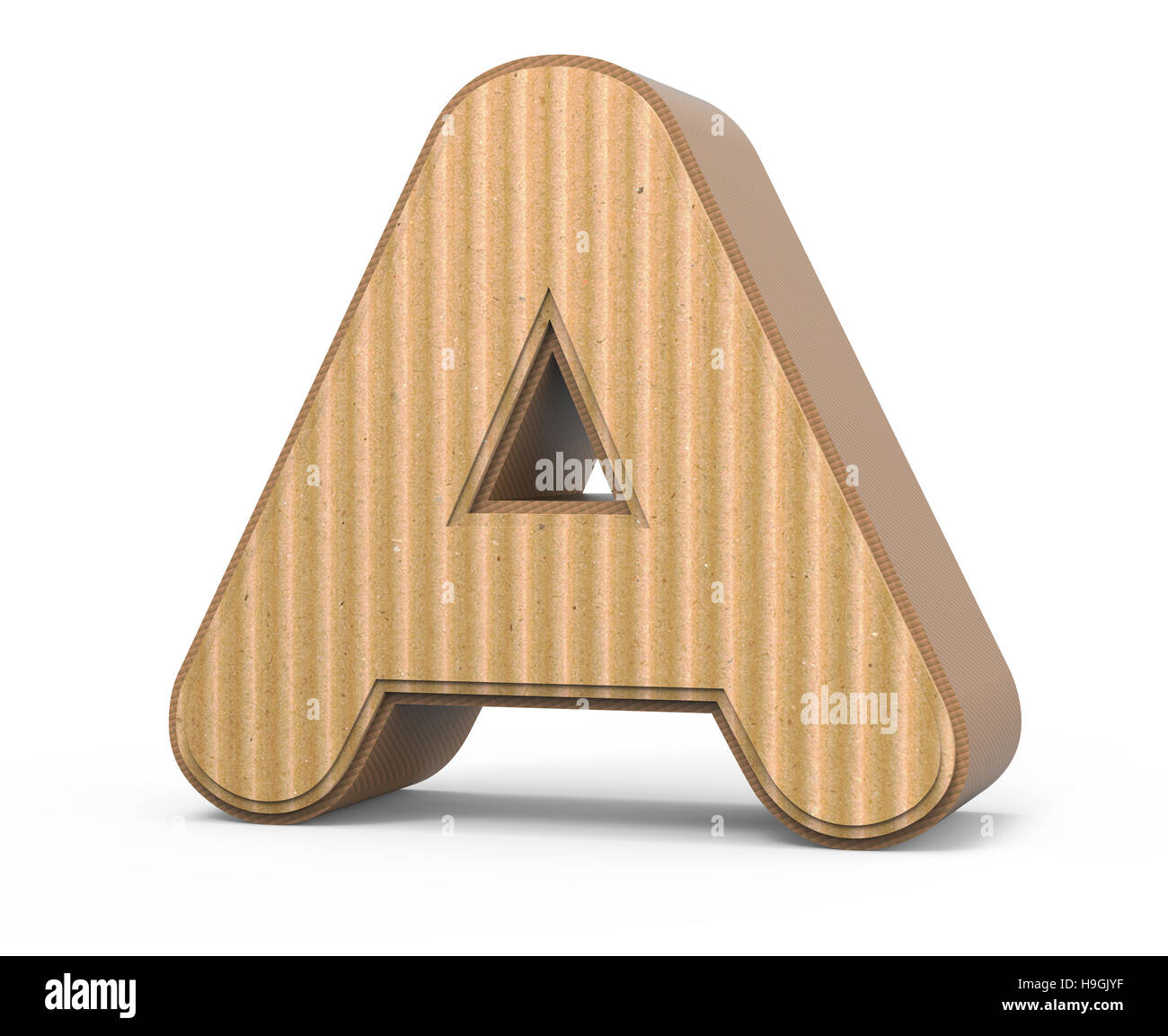 right tilt corrugated cardboard letter A, 3D rendering graphic isolated ...
