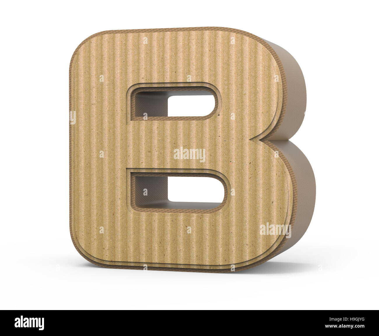 right tilt corrugated cardboard letter B, 3D rendering graphic isolated ...