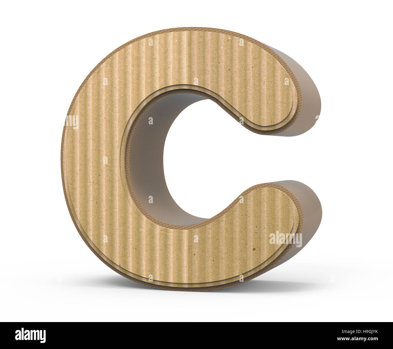 right tilt corrugated cardboard letter C, 3D rendering graphic isolated ...