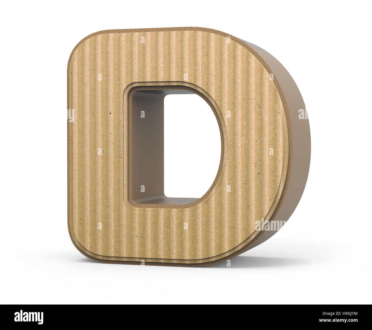 right tilt corrugated cardboard letter D, 3D rendering graphic isolated ...