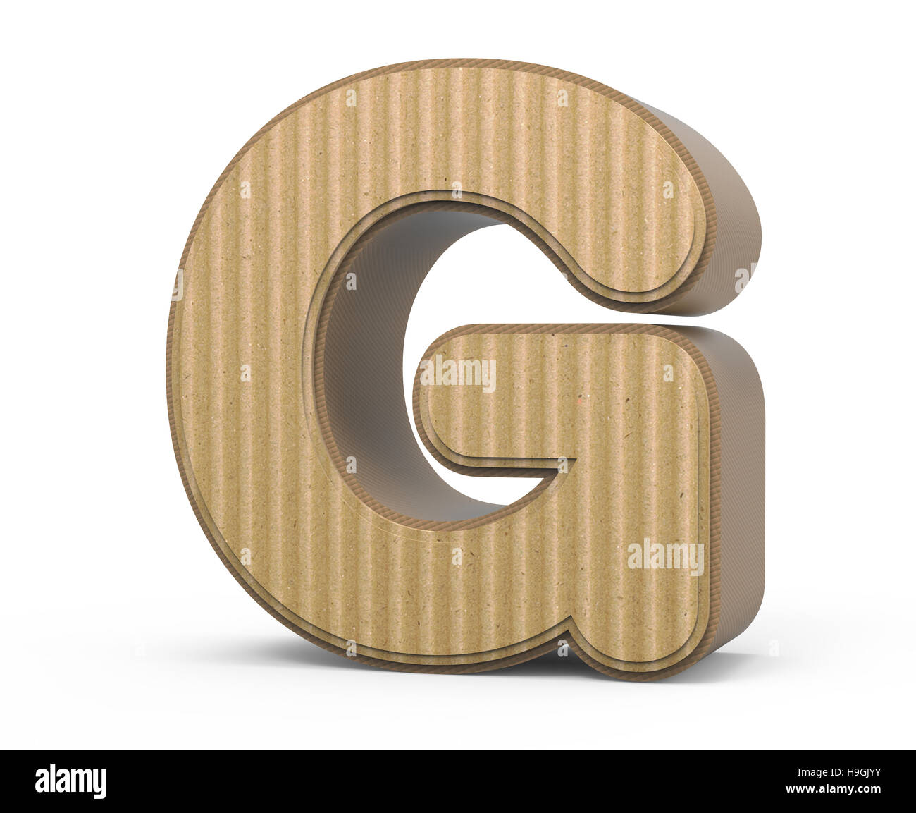 right tilt corrugated cardboard letter G, 3D rendering graphic isolated ...