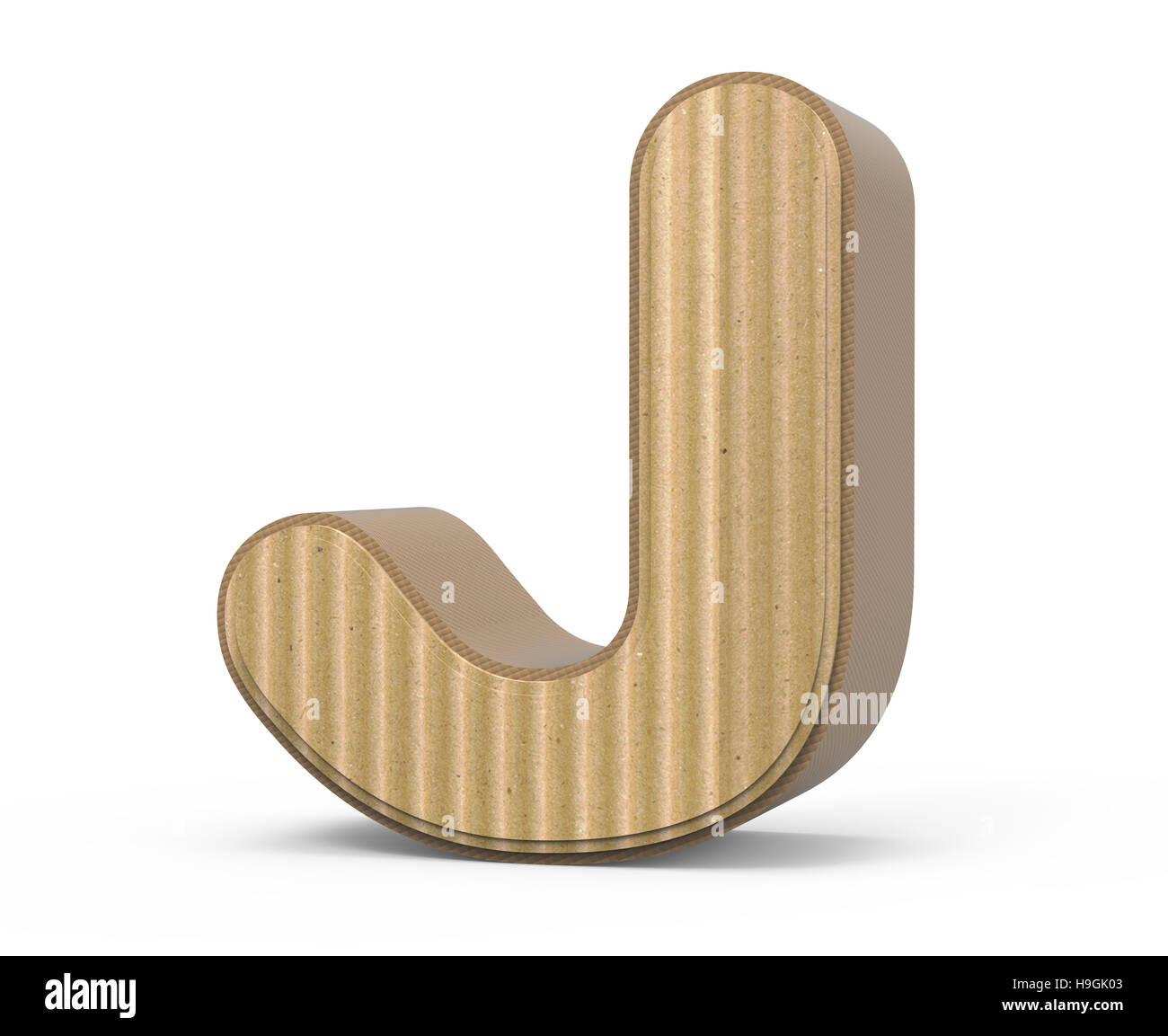 right tilt corrugated cardboard letter J, 3D rendering graphic isolated ...