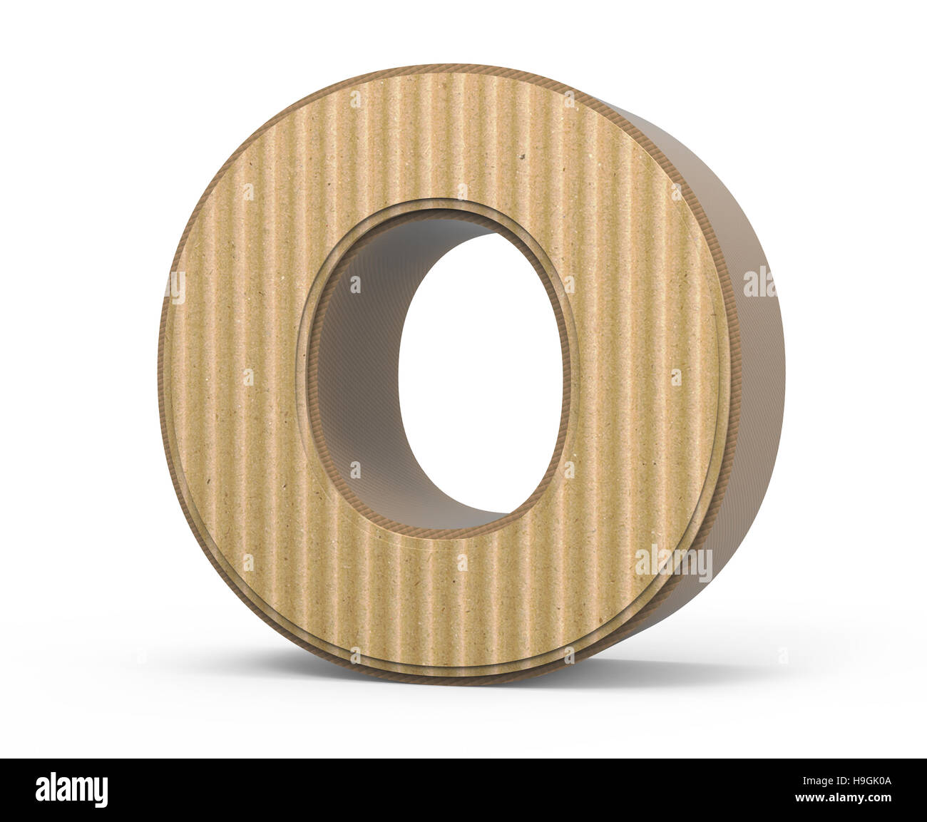 right tilt corrugated cardboard letter O, 3D rendering graphic isolated ...