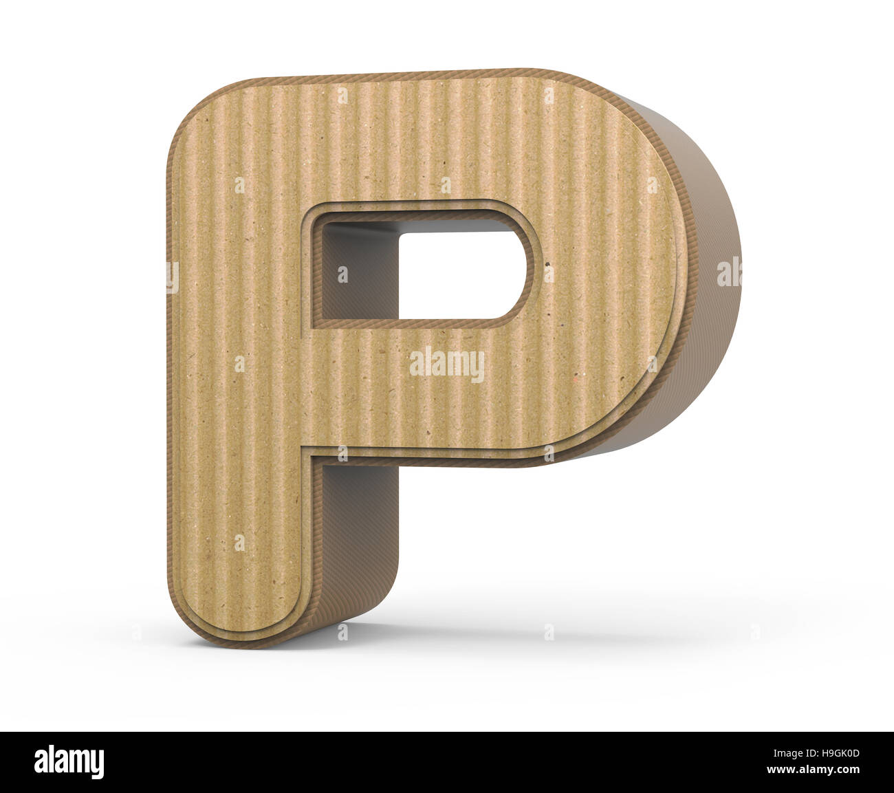 right tilt corrugated cardboard letter P, 3D rendering graphic isolated ...
