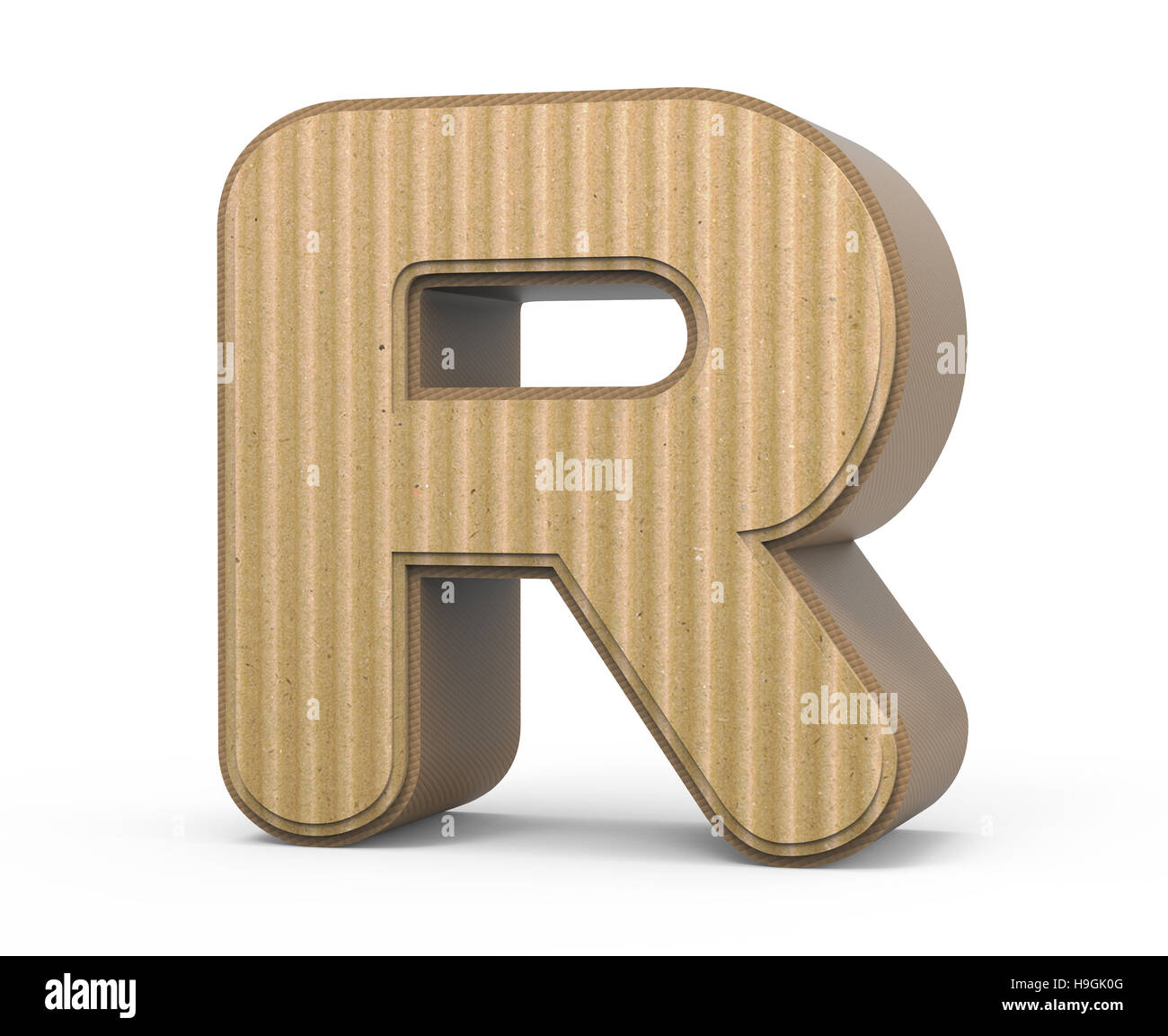 right tilt corrugated cardboard letter R, 3D rendering graphic isolated ...