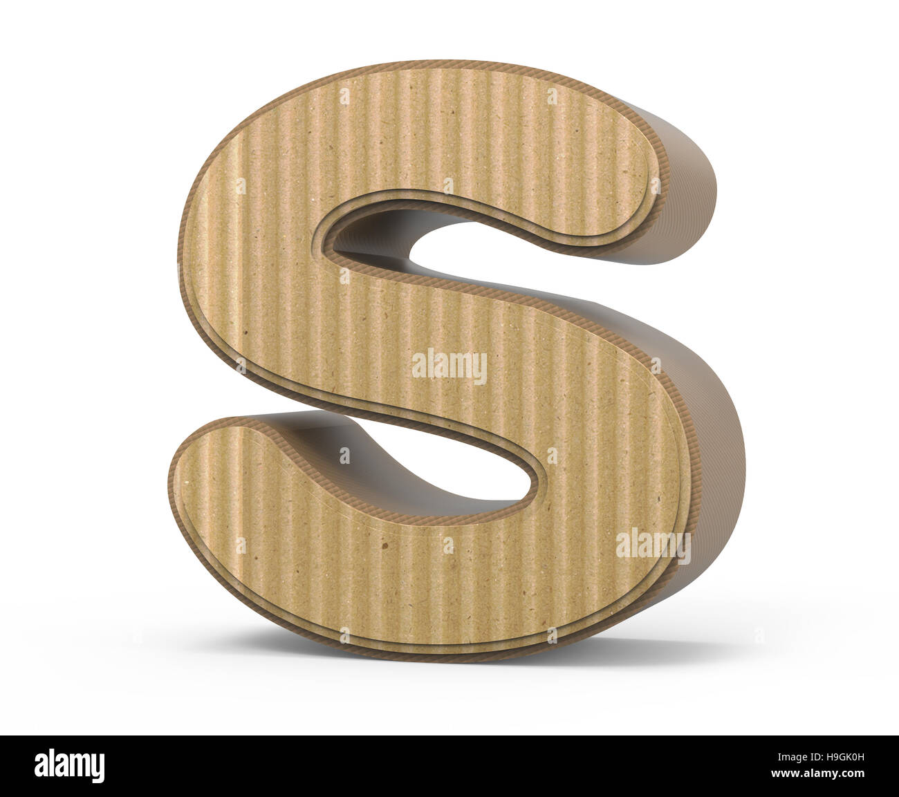 right tilt corrugated cardboard letter S, 3D rendering graphic isolated ...