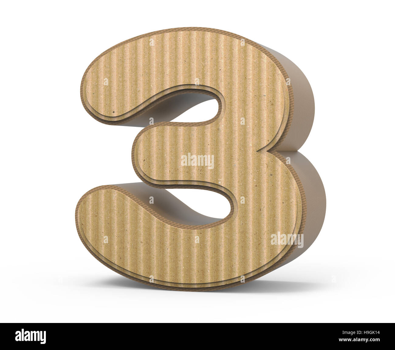 right tilt corrugated cardboard number 3, 3D rendering graphic isolated ...