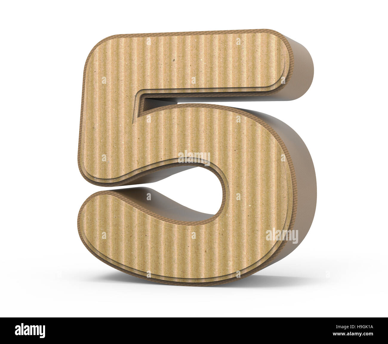 right tilt corrugated cardboard number 5, 3D rendering graphic isolated ...