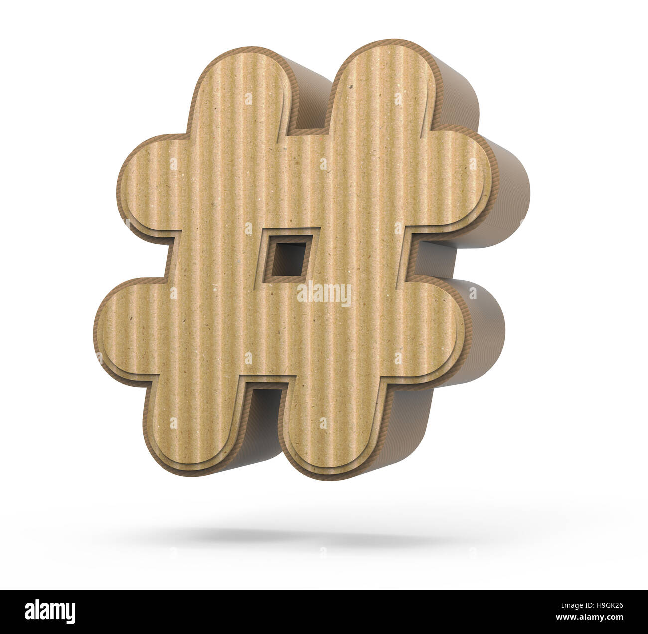 right tilt corrugated cardboard hashtag mark, 3D rendering graphic ...