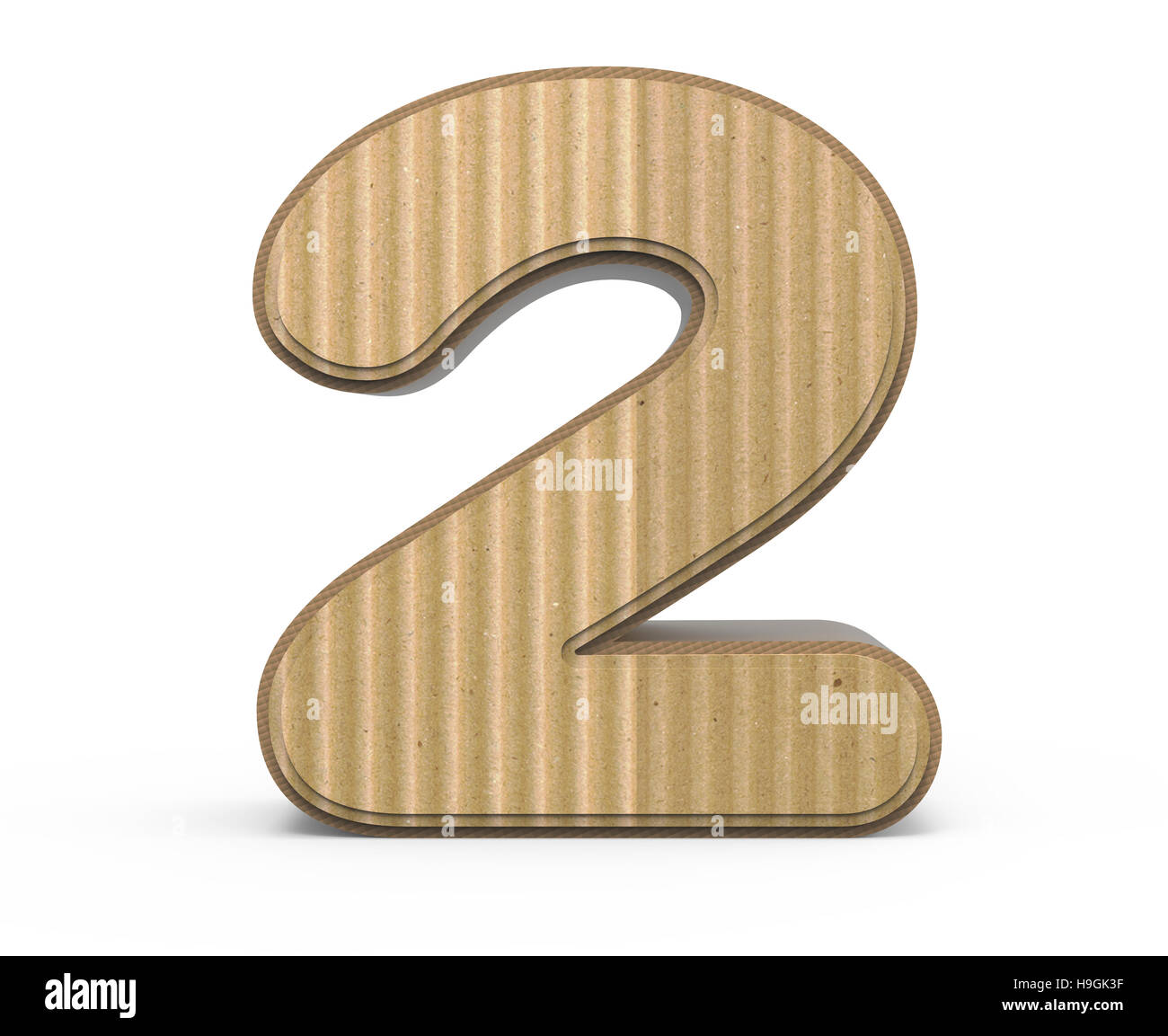 corrugated cardboard number 2, 3D rendering graphic isolated on white ...