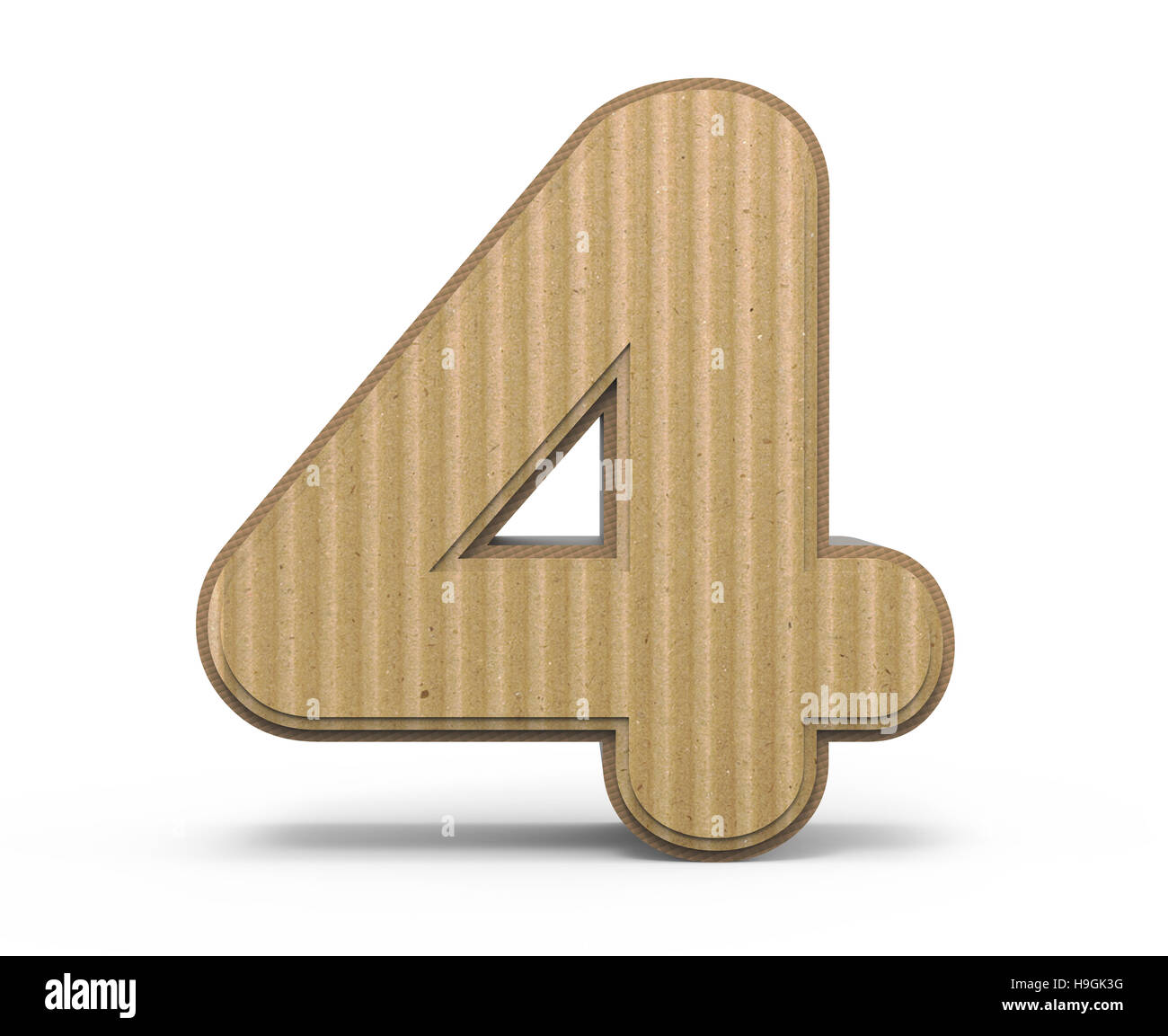 corrugated cardboard number 4, 3D rendering graphic isolated on white ...