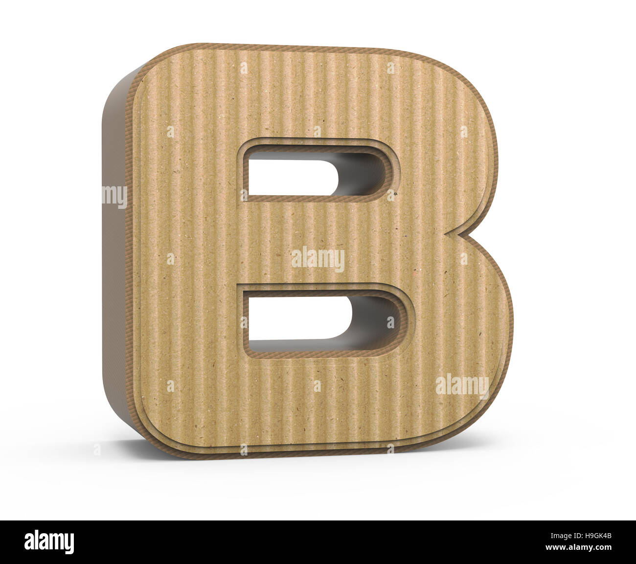 left tilt corrugated cardboard letter B, 3D rendering graphic isolated ...