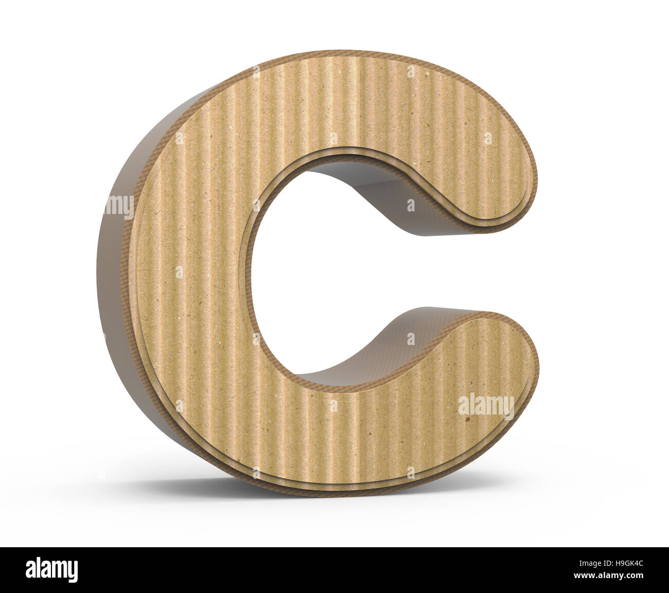 left tilt corrugated cardboard letter C, 3D rendering graphic isolated ...
