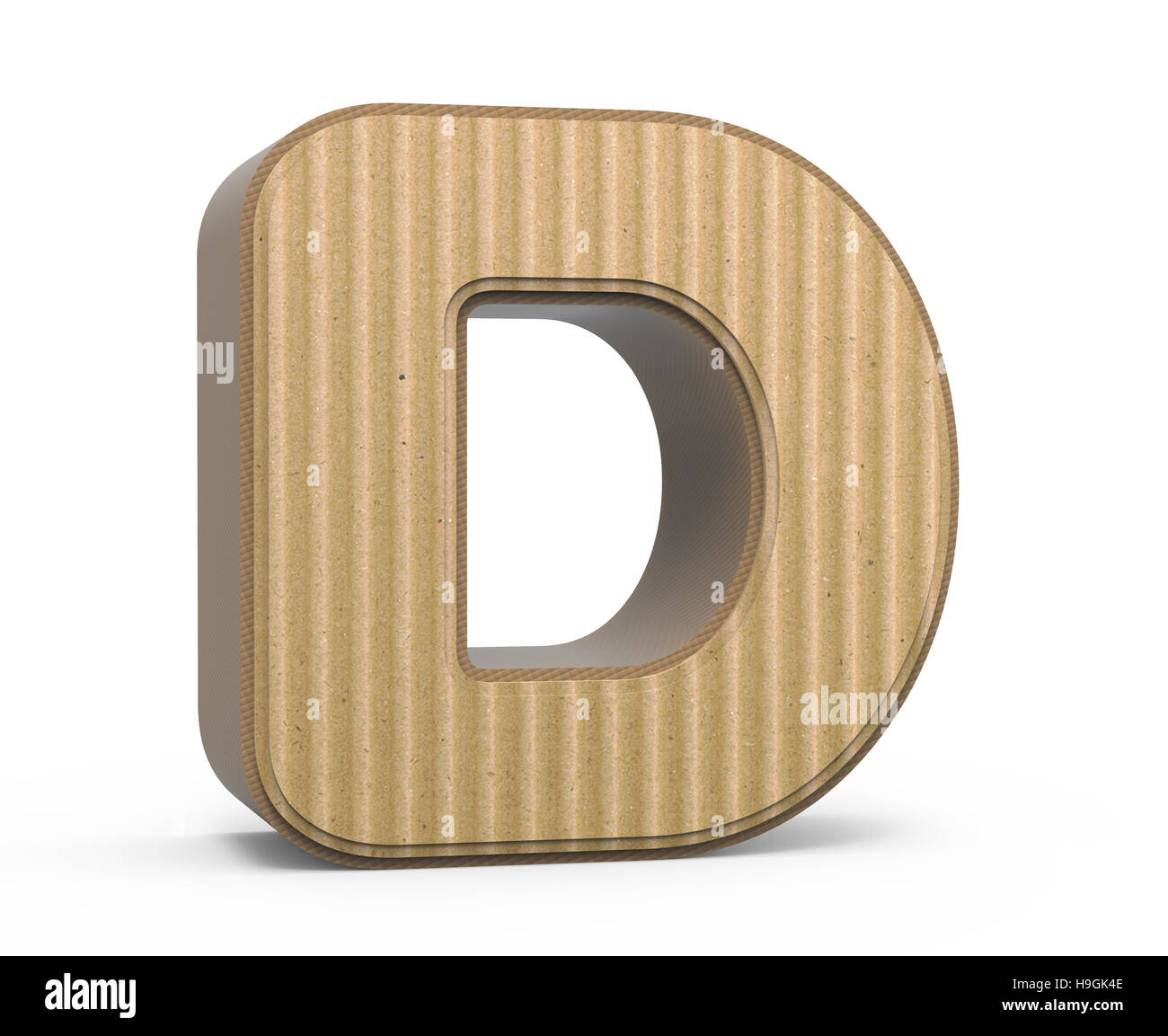 left tilt corrugated cardboard letter D, 3D rendering graphic isolated ...