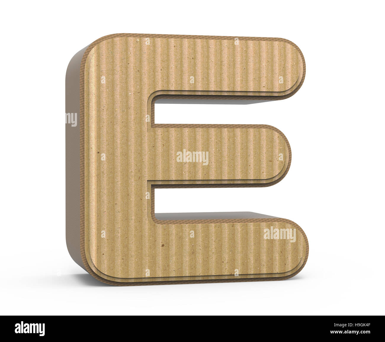 left tilt corrugated cardboard letter E, 3D rendering graphic isolated ...