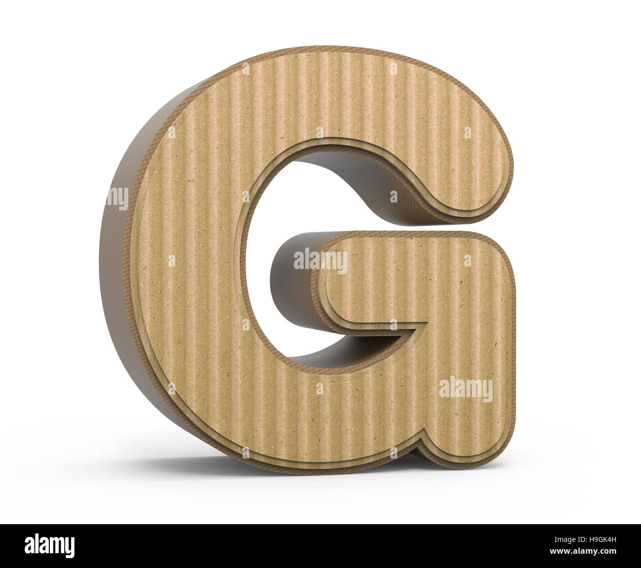 left tilt corrugated cardboard letter G, 3D rendering graphic isolated ...