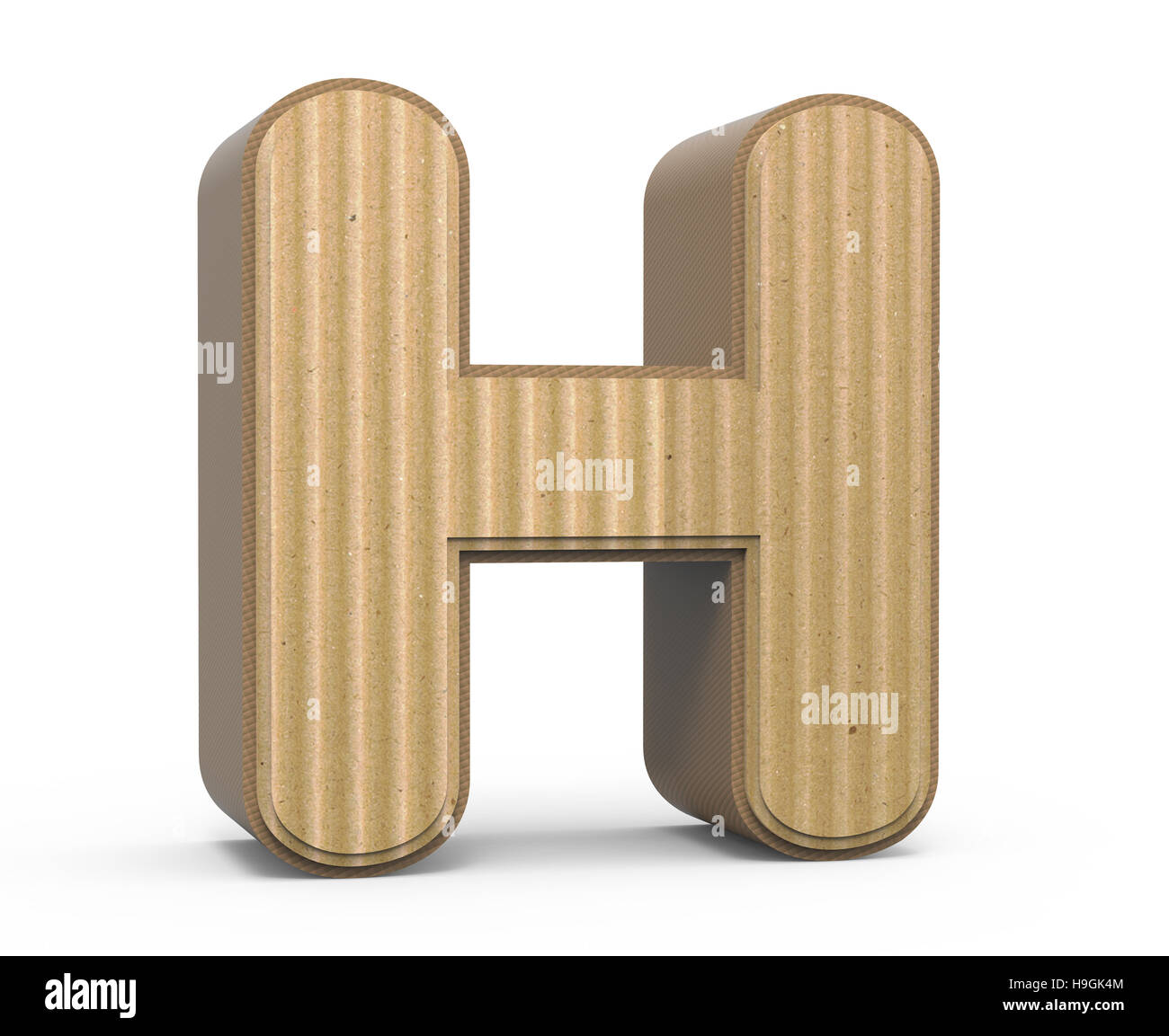 left tilt corrugated cardboard letter H, 3D rendering graphic isolated ...