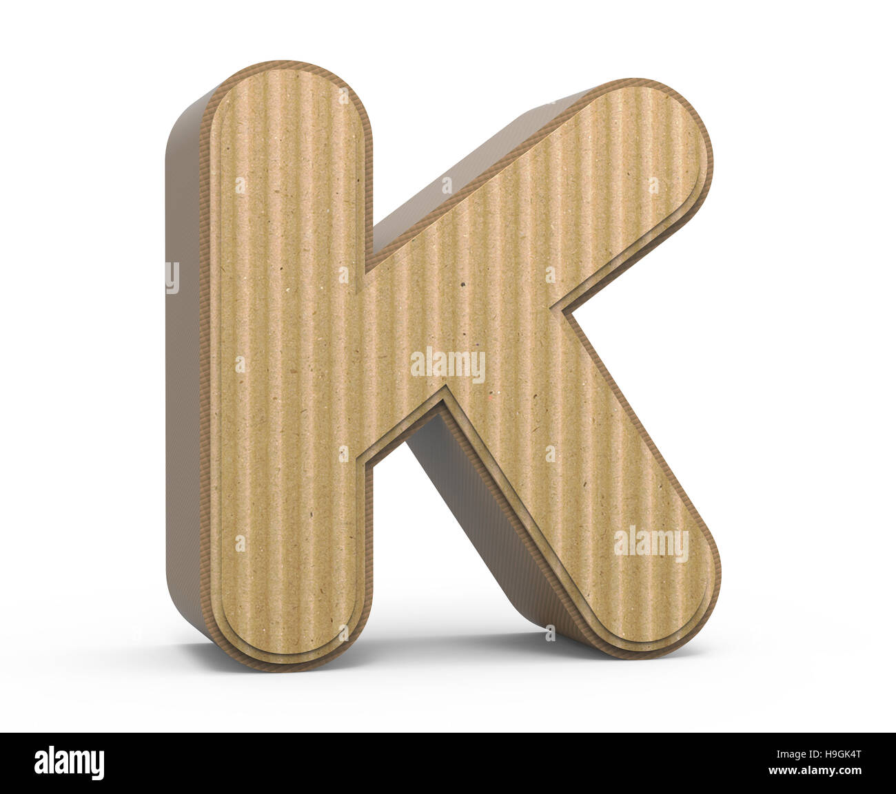 left tilt corrugated cardboard letter K, 3D rendering graphic isolated ...