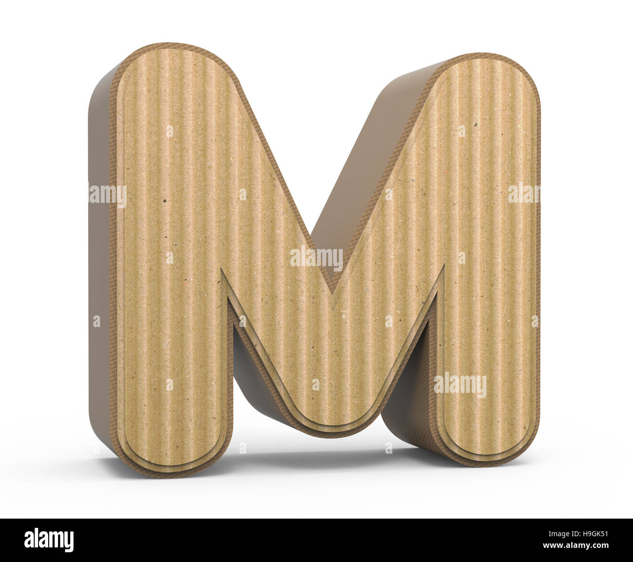 left tilt corrugated cardboard letter M, 3D rendering graphic isolated ...