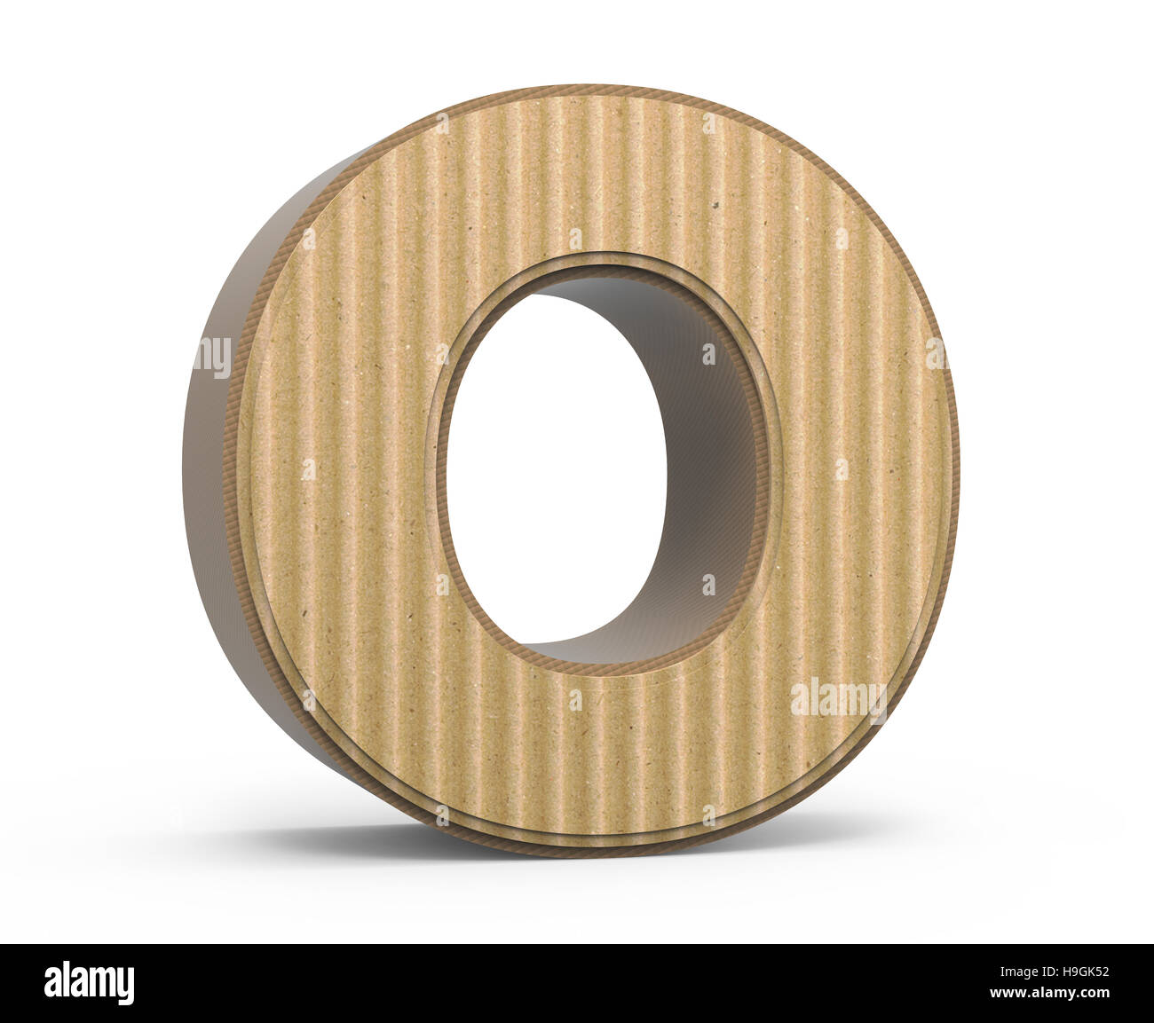 left tilt corrugated cardboard letter O, 3D rendering graphic isolated ...