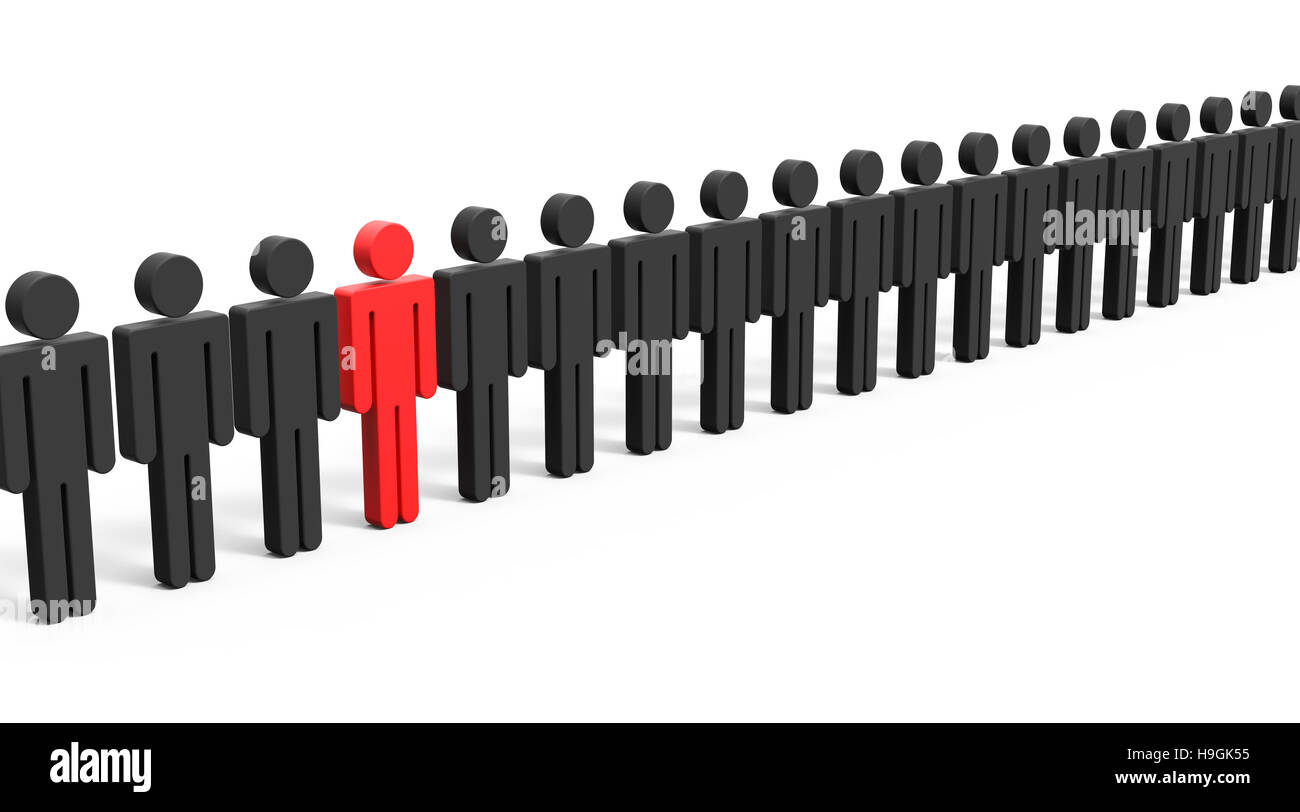 red man symbol in a rather long line of those black ones, 3d ...