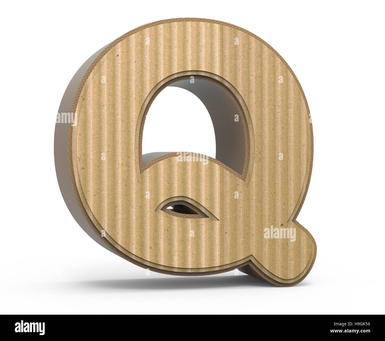 left tilt corrugated cardboard letter Q, 3D rendering graphic isolated ...