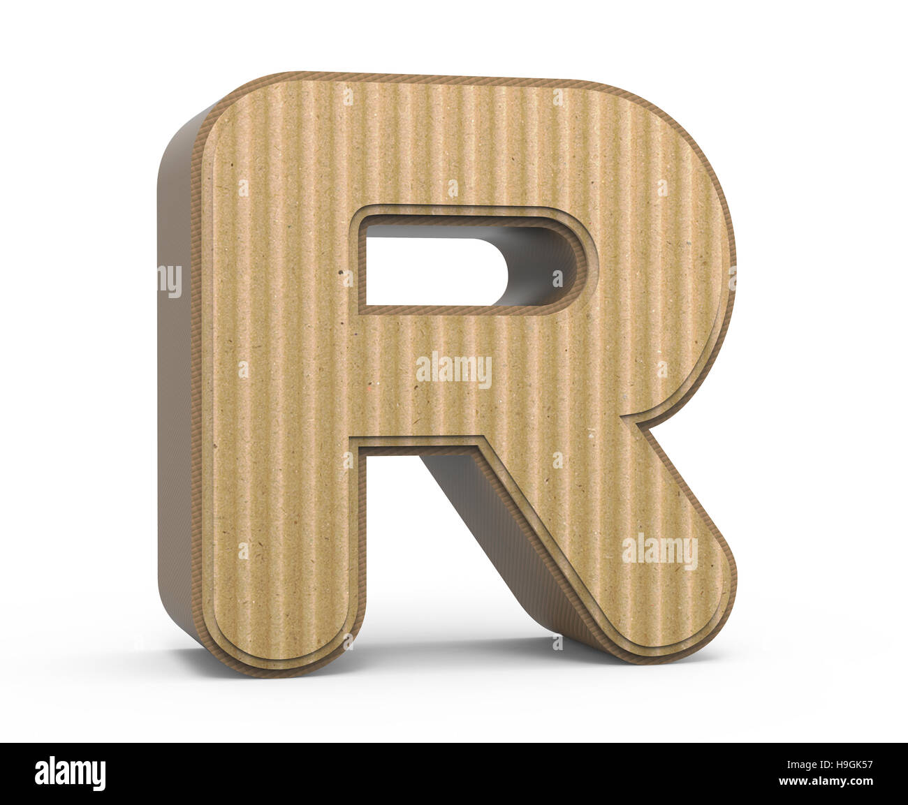 left tilt corrugated cardboard letter R, 3D rendering graphic isolated ...
