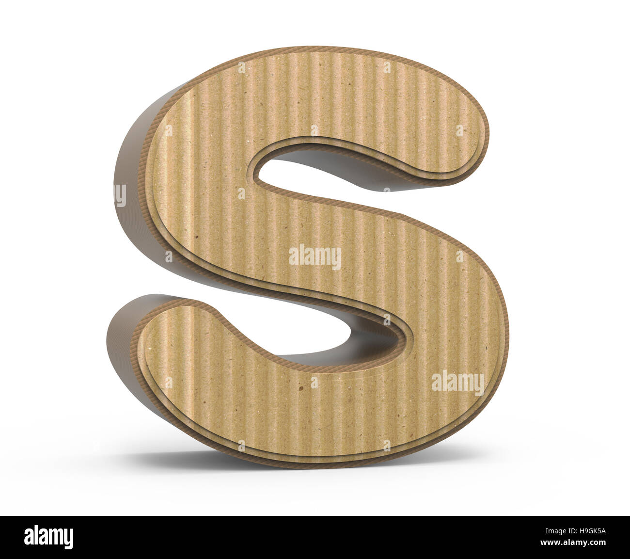 left tilt corrugated cardboard letter S, 3D rendering graphic isolated ...