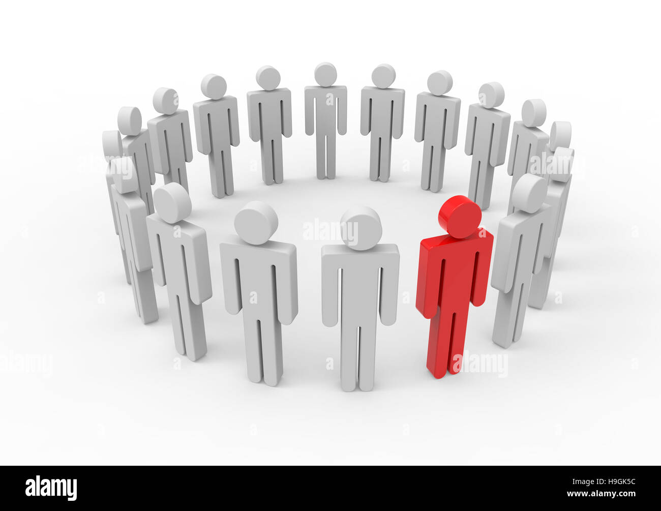 circle of gray men image with red man among one of them, 3d ...