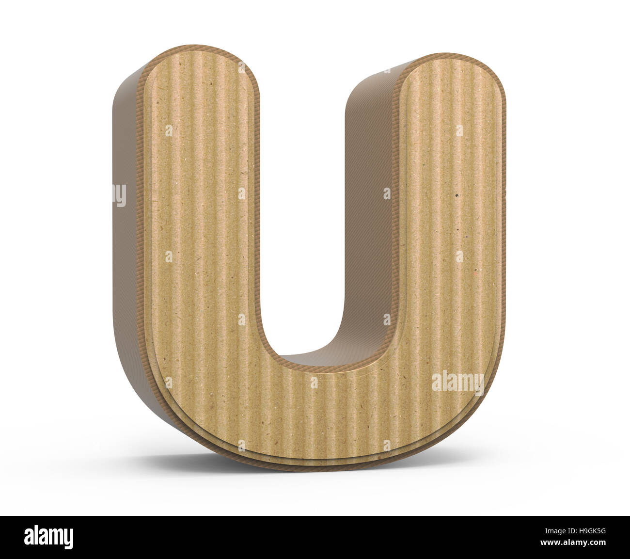 left tilt corrugated cardboard letter U, 3D rendering graphic isolated ...