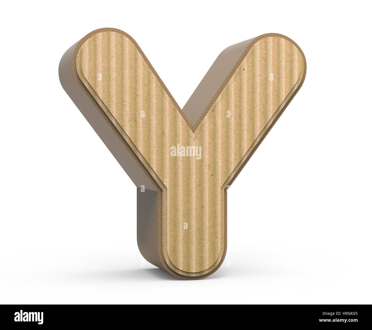 left tilt corrugated cardboard letter Y, 3D rendering graphic isolated ...