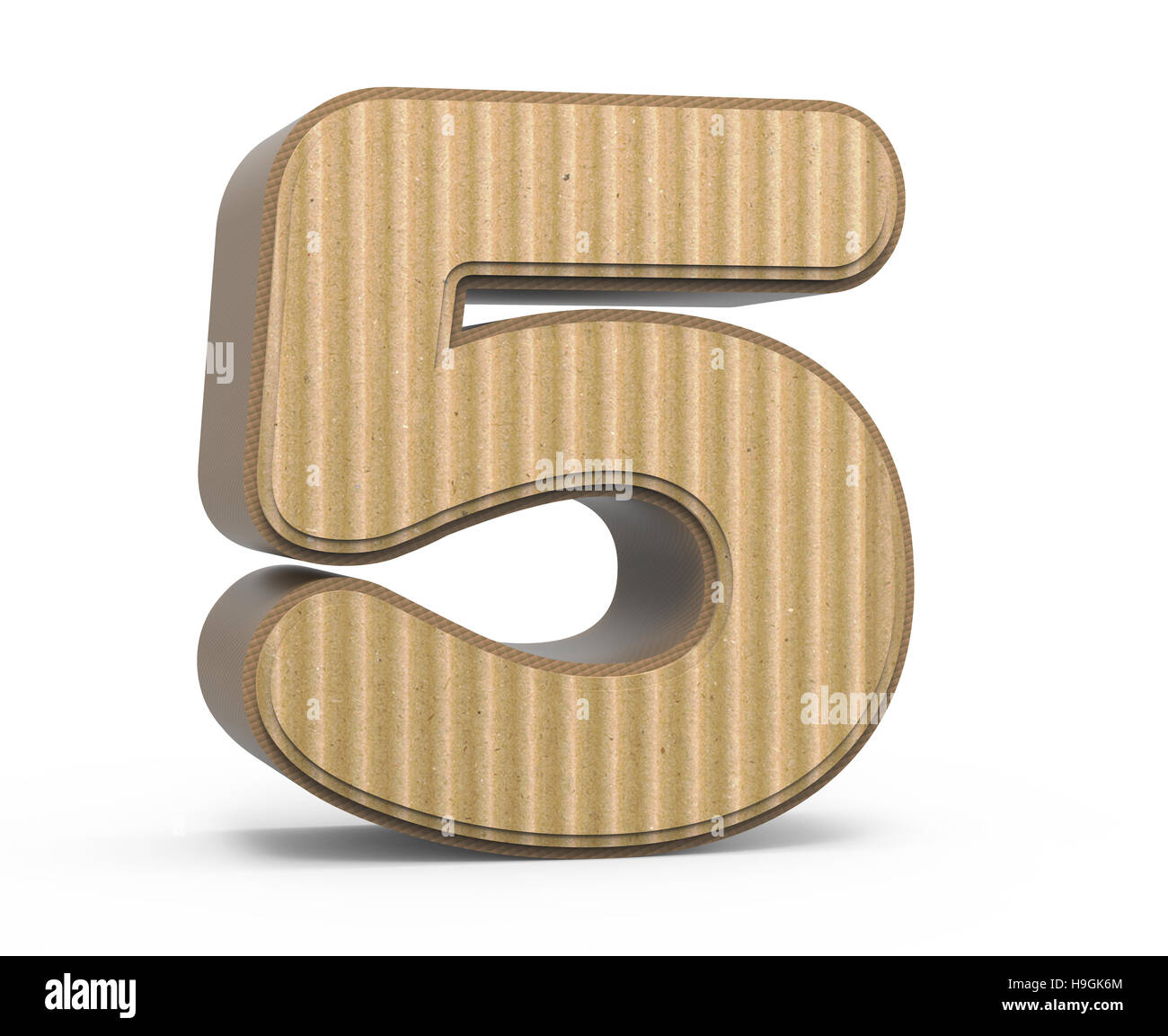 left tilt corrugated cardboard number 5, 3D rendering graphic isolated ...