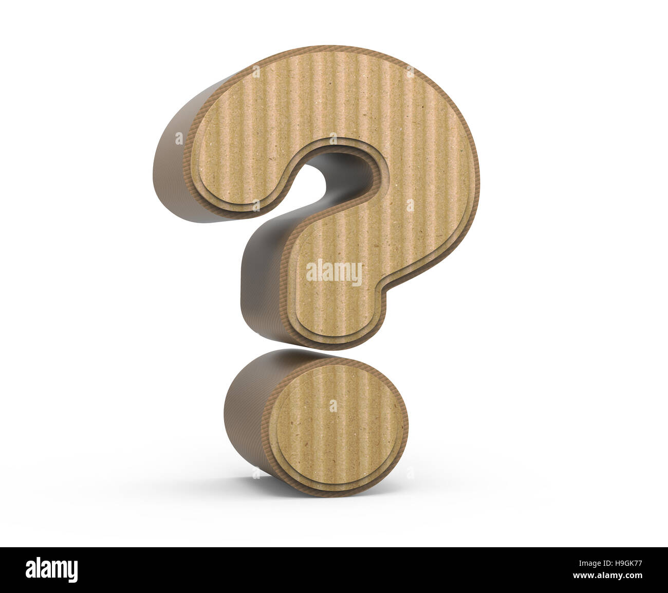 left tilt corrugated cardboard question mark, 3D rendering graphic ...