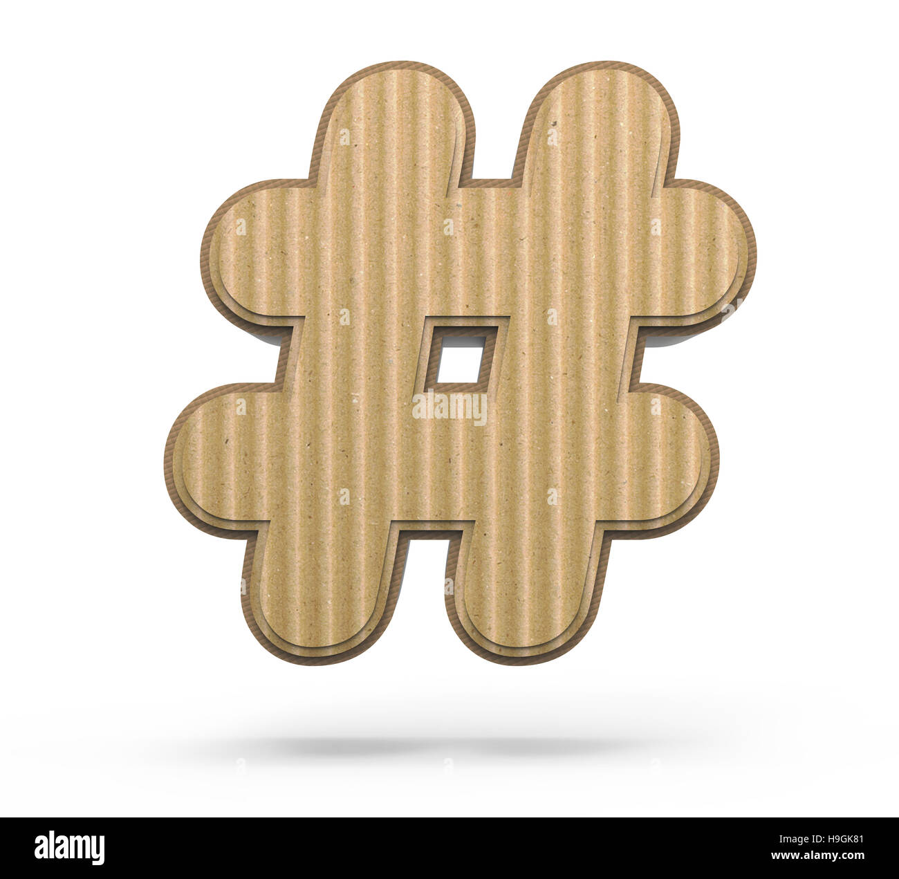 corrugated cardboard hashtag mark, 3D rendering graphic isolated on ...