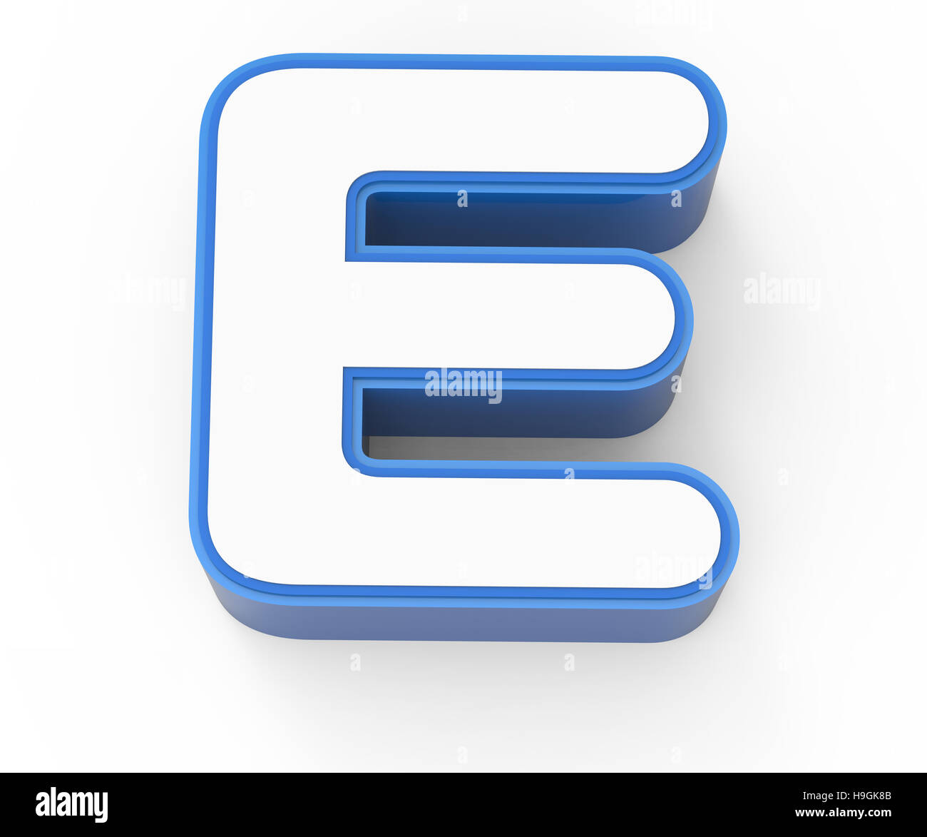 blue framed white letter E, 3D rendering graphic isolated on white ...